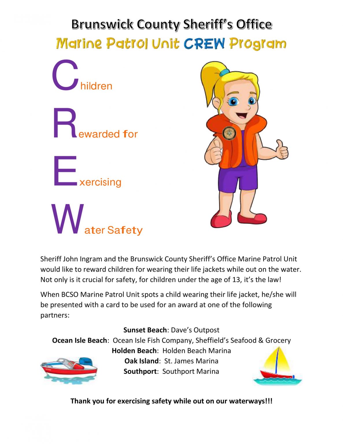 BCSO Marine Patrol C.R.E.W. Program | Brunswick County Sheriff's Office